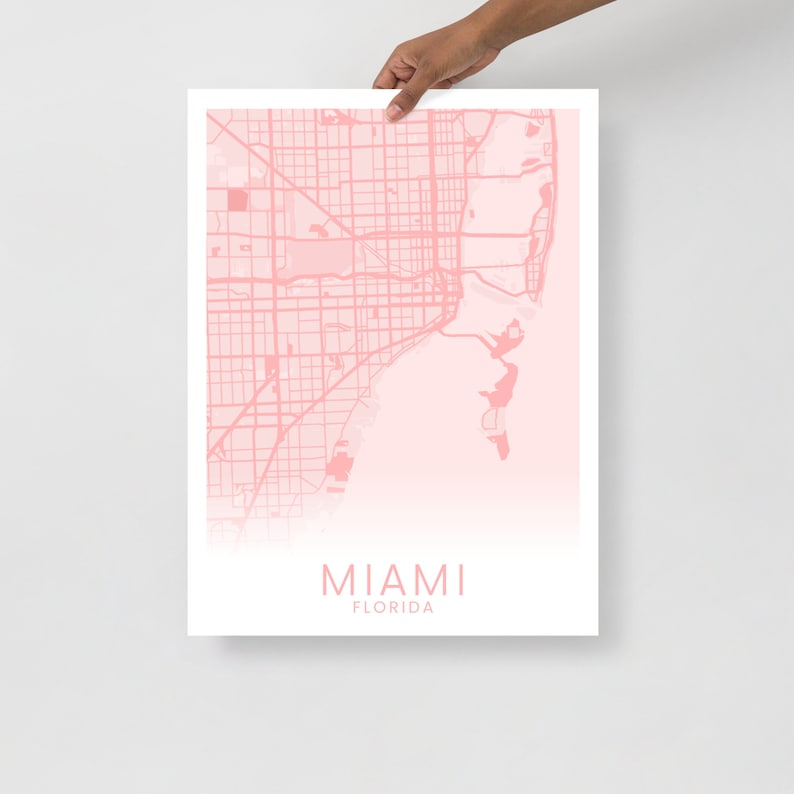 Miami Florida Map Poster | Light Pink | Umiami - Etsy