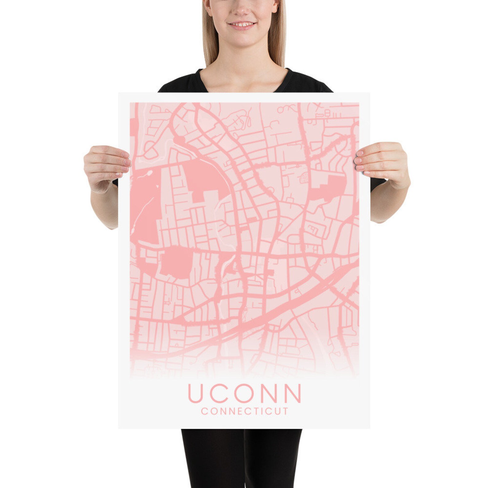Uconn Connecticut Map Poster | Light Pink | University of Connecticut ...