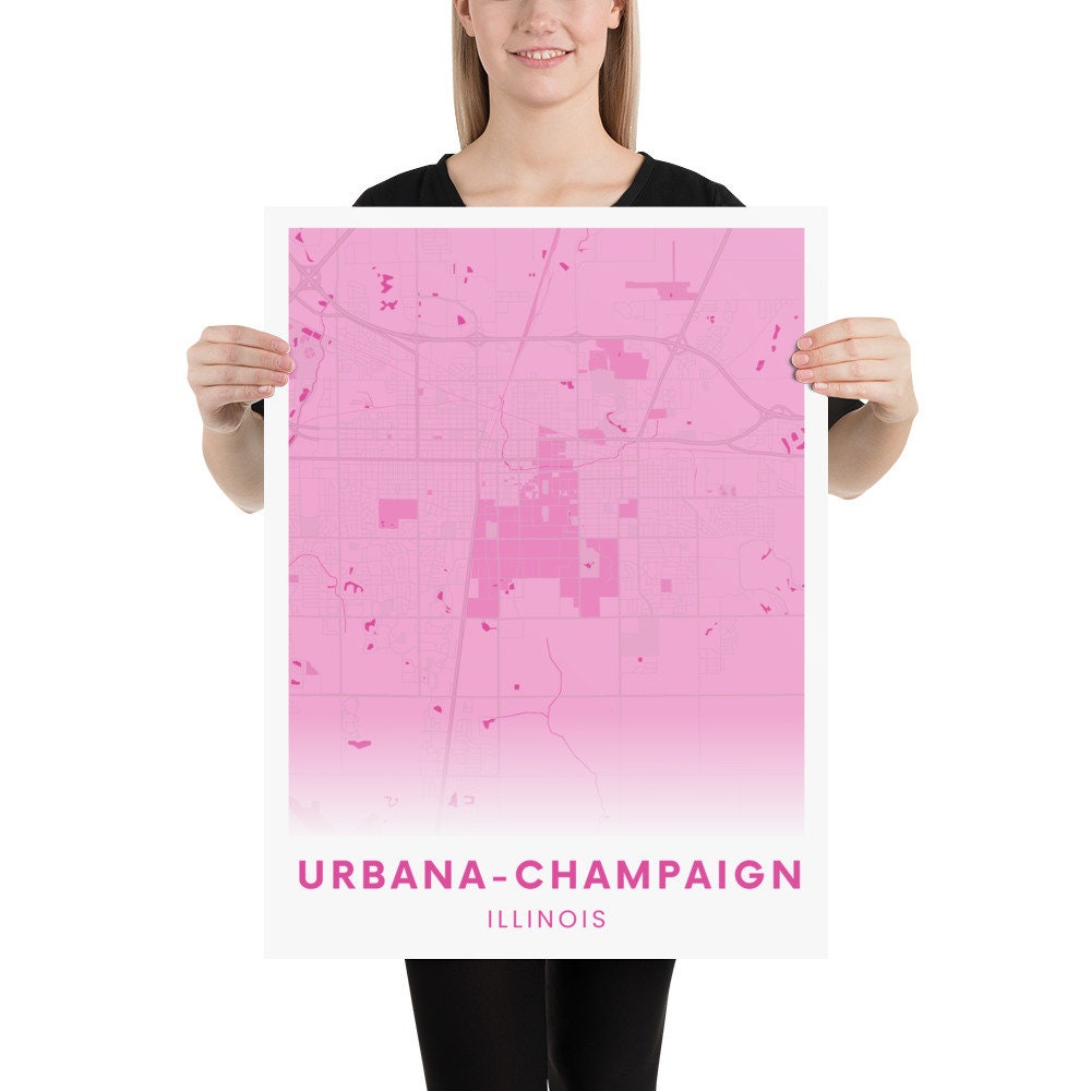 Urbana Champaign Illinois Poster | Hot Pink | Aesthetic | University of ...