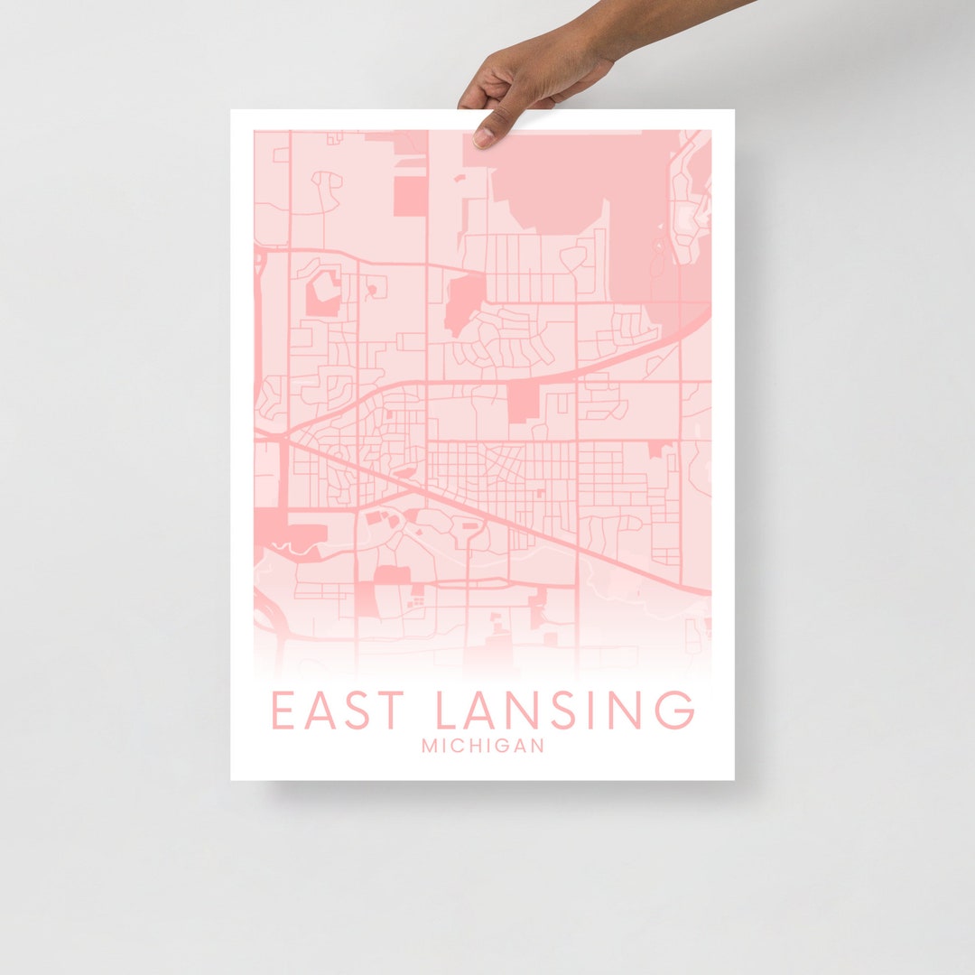 East Lansing Michigan Map Poster | Light Pink - Etsy