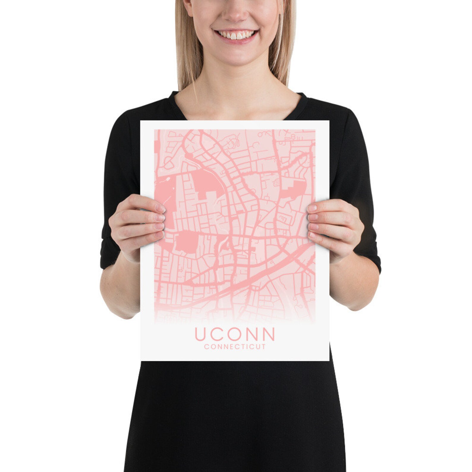 Uconn Connecticut Map Poster | Light Pink | University of Connecticut ...
