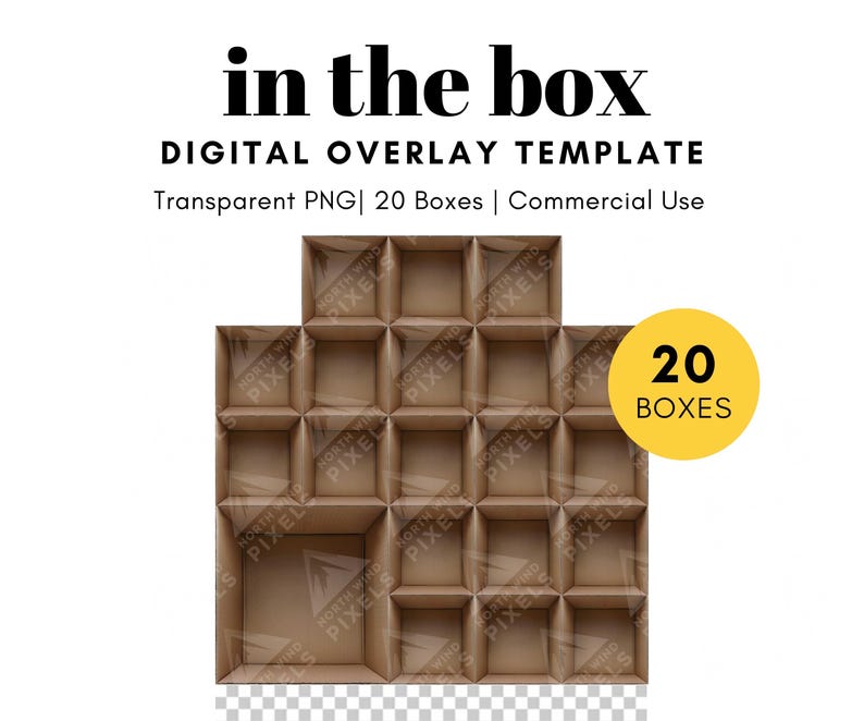 20 Empty Cardboard Box Digital Template, PNG, Grid, Transparent ...