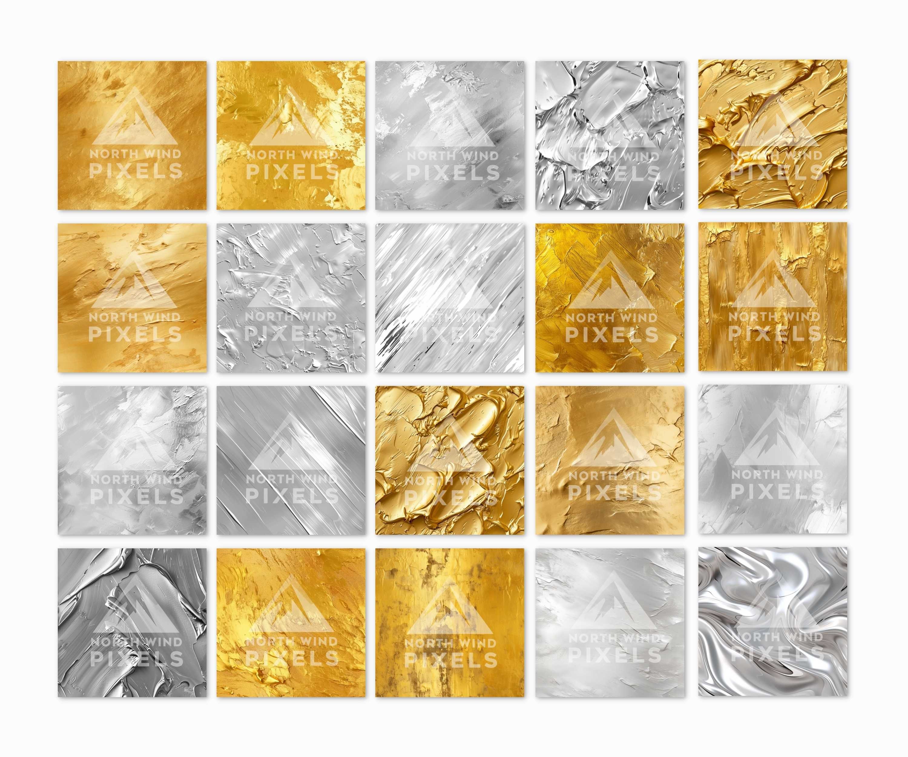 20 Silver and Gold Paint Textures Digital Papers, Seamless Patterns ...