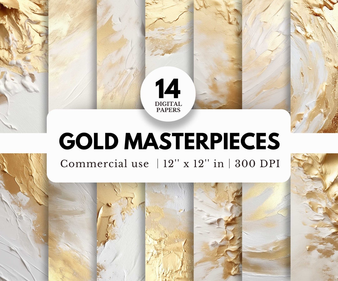 14 Gold Masterpieces Digital Papers, 12x12, Thick Oil Paint Texture ...