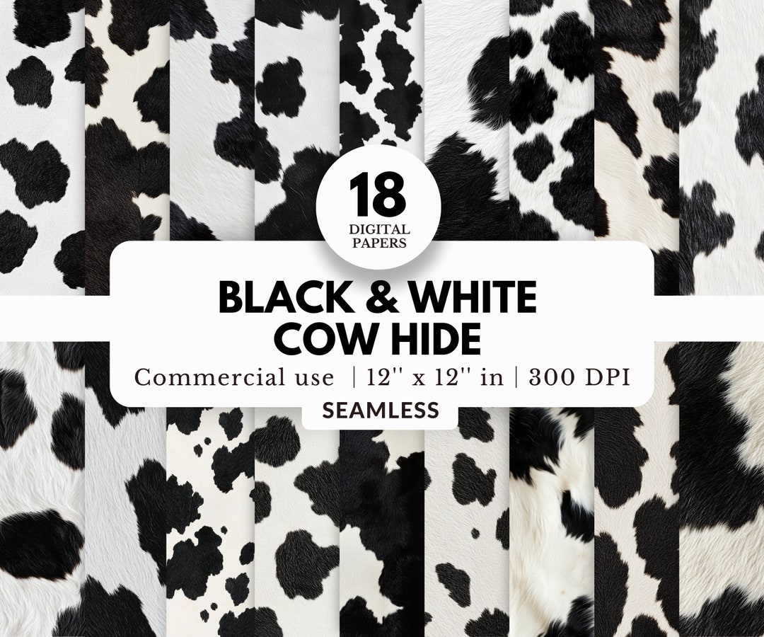 18 Black and White Cow Hide Textures, Tileable Digital Papers, 12x12 ...
