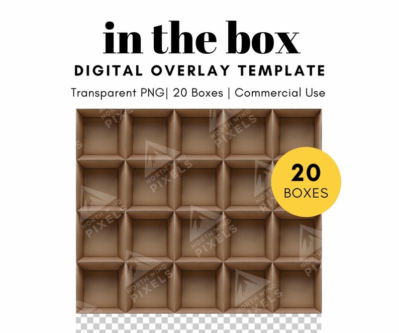 20 Empty Cardboard Box Digital Template, PNG, 5 by 4 Grid, Transparent ...
