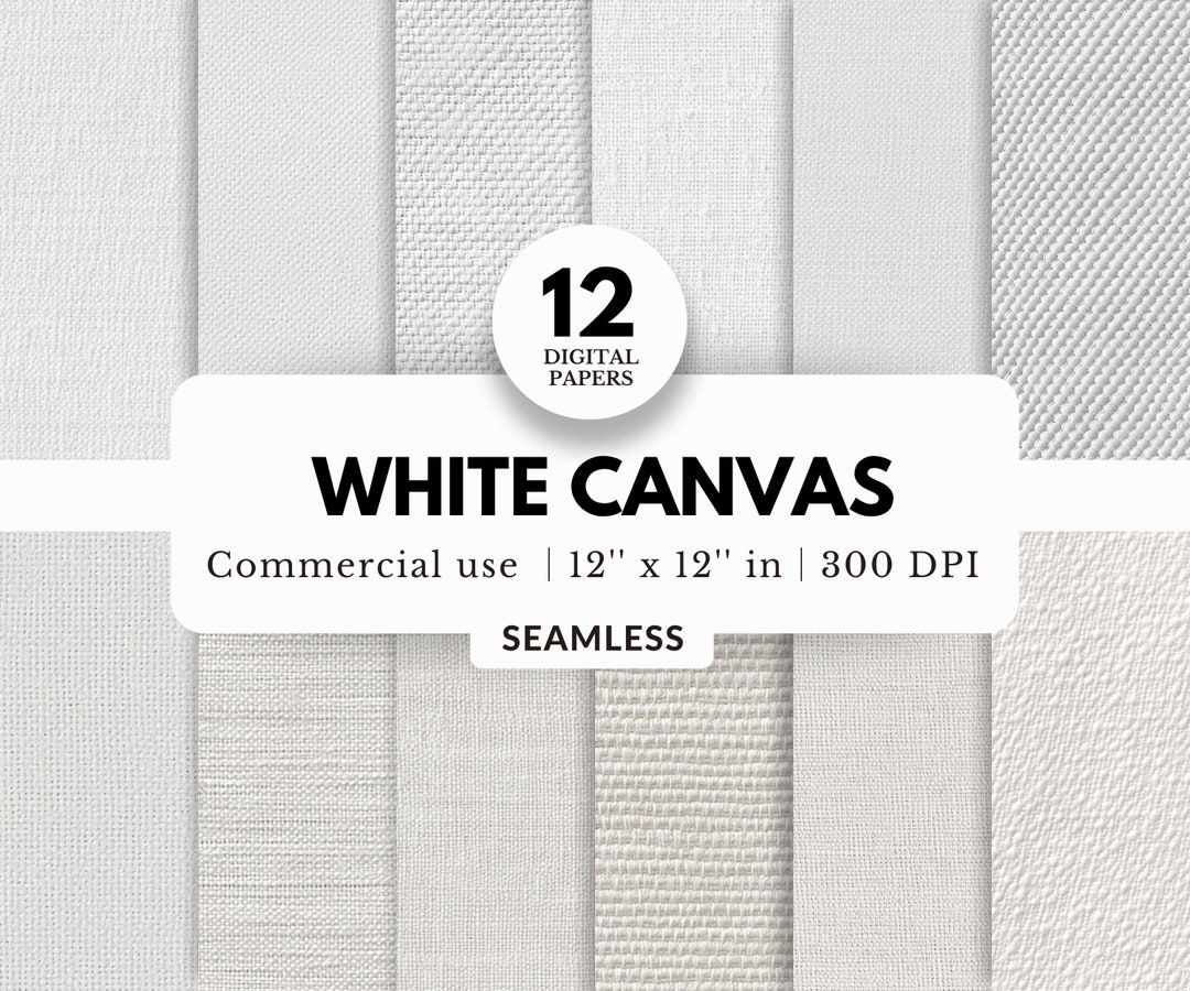 12 White Canvas Digital Paper Pack, Seamless Patterns, 12x12, Realistic ...