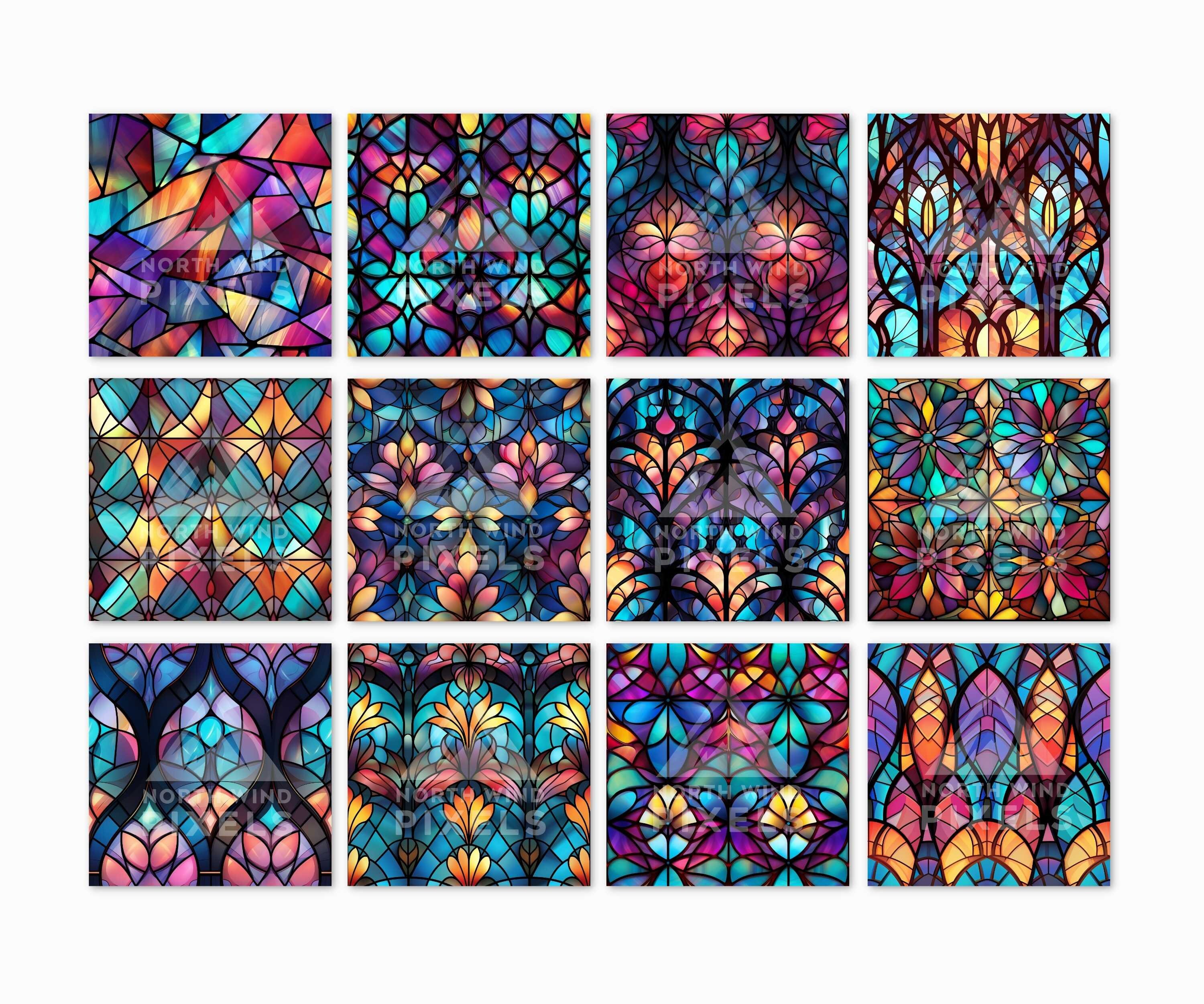 12 Iridescent Stained Glass Digital Papers, Tileable Pattern, JPG ...