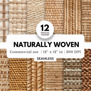 12 Naturally Woven Digital Papers, Seamless, 12x12, Realistic Weave ...