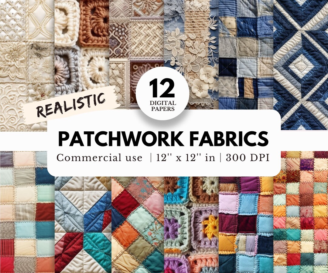 12 Patchwork Digital Paper Pack, 12x12, JPG Files, Commercial Use ...