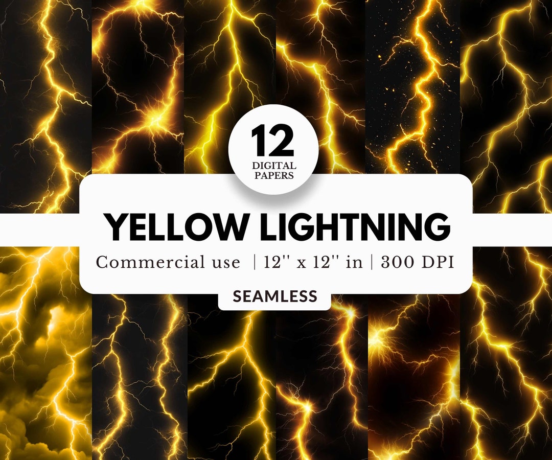 12 Yellow Lightning Digital Papers, Seamless Pattern, 12x12, JPG ...