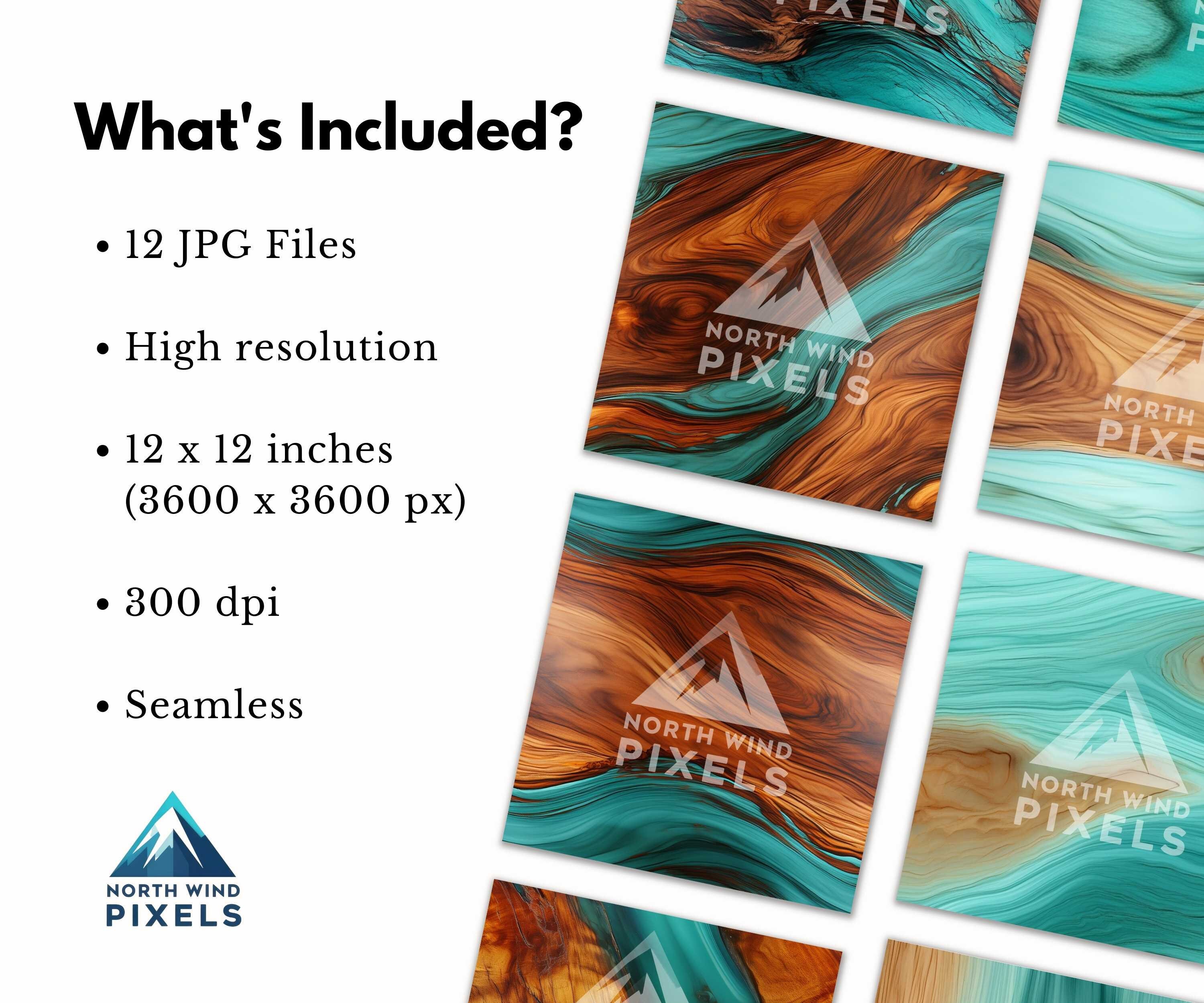 12 Teal Wood Grain Digital Papers, Seamless Patterns, 12x12, JPG ...