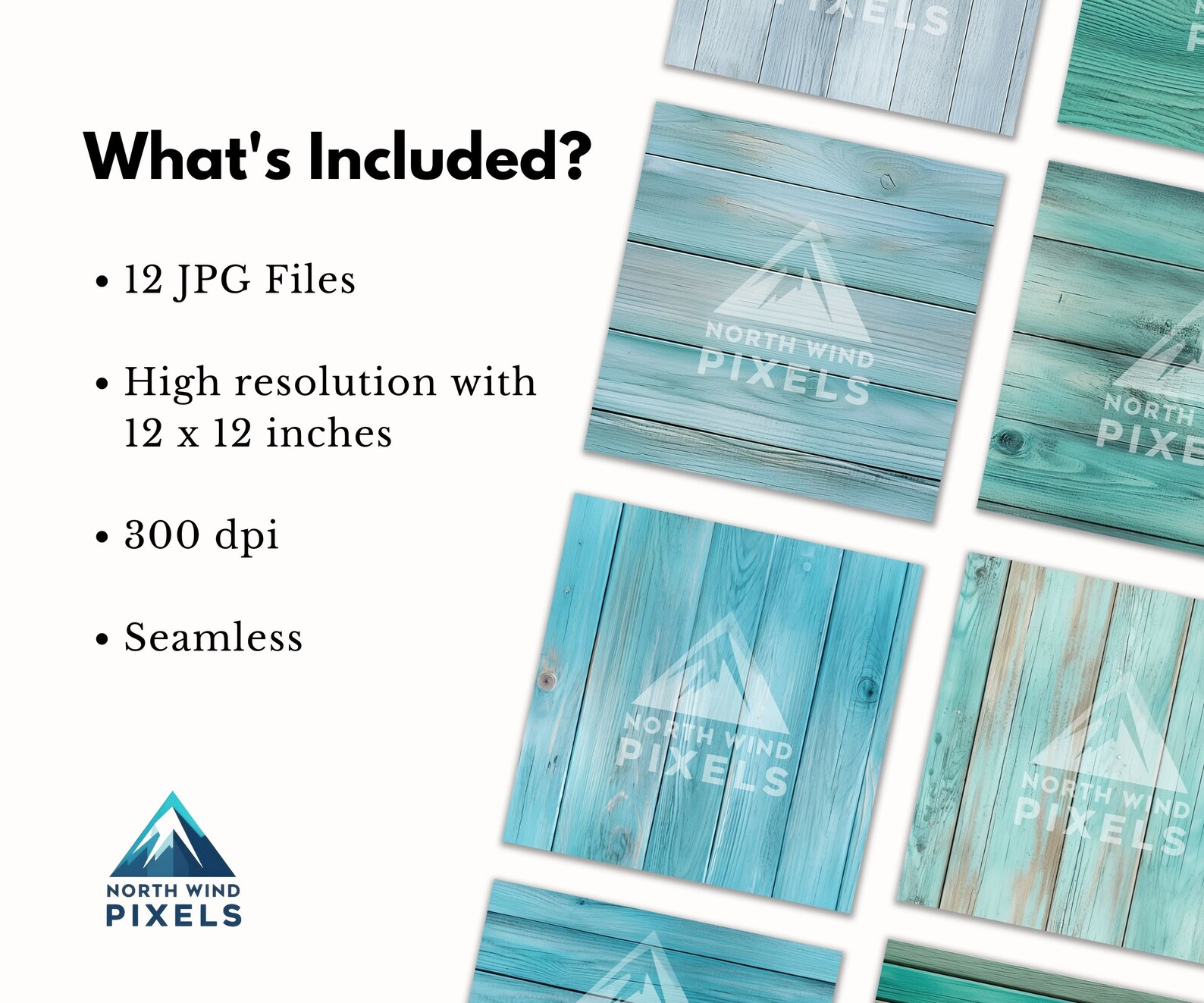 12 Turquoise Wood Grain Digital Papers, Seamless Texture, 12x12, Rustic ...