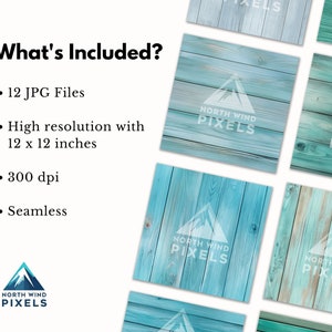 12 Turquoise Wood Grain Digital Papers, Seamless Texture, 12x12, Rustic ...