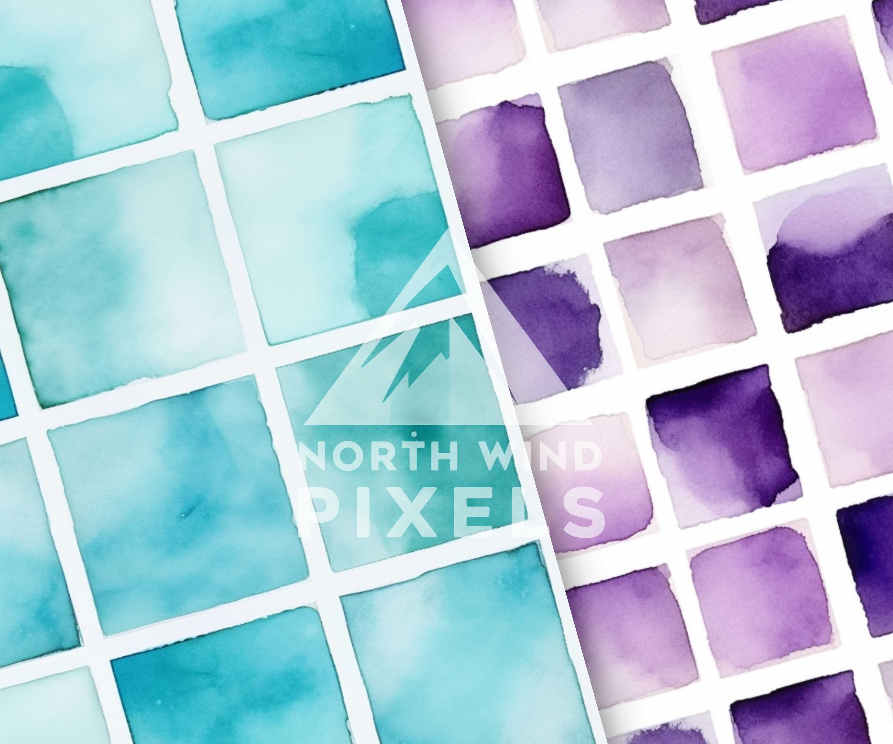 20 Watercolor Squares Digital Papers, Seamless Patterns, 12x12, JPG ...