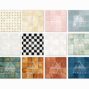 12 Antique Tile Textures Digital Papers, Repeating Pattern, Old Vintage ...