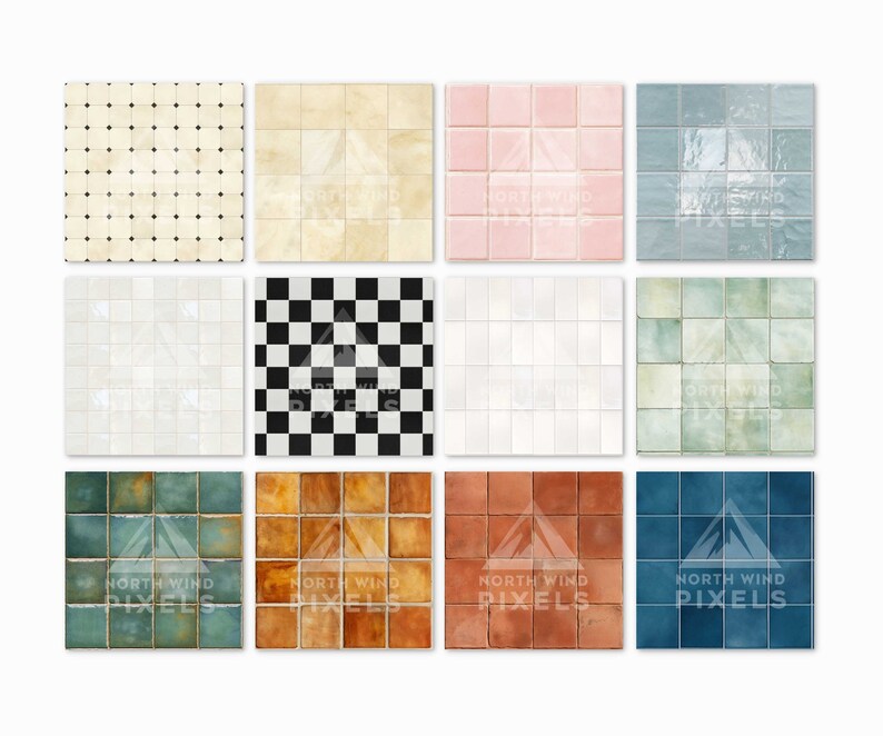 12 Antique Tile Textures Digital Papers, Repeating Pattern, Old Vintage ...