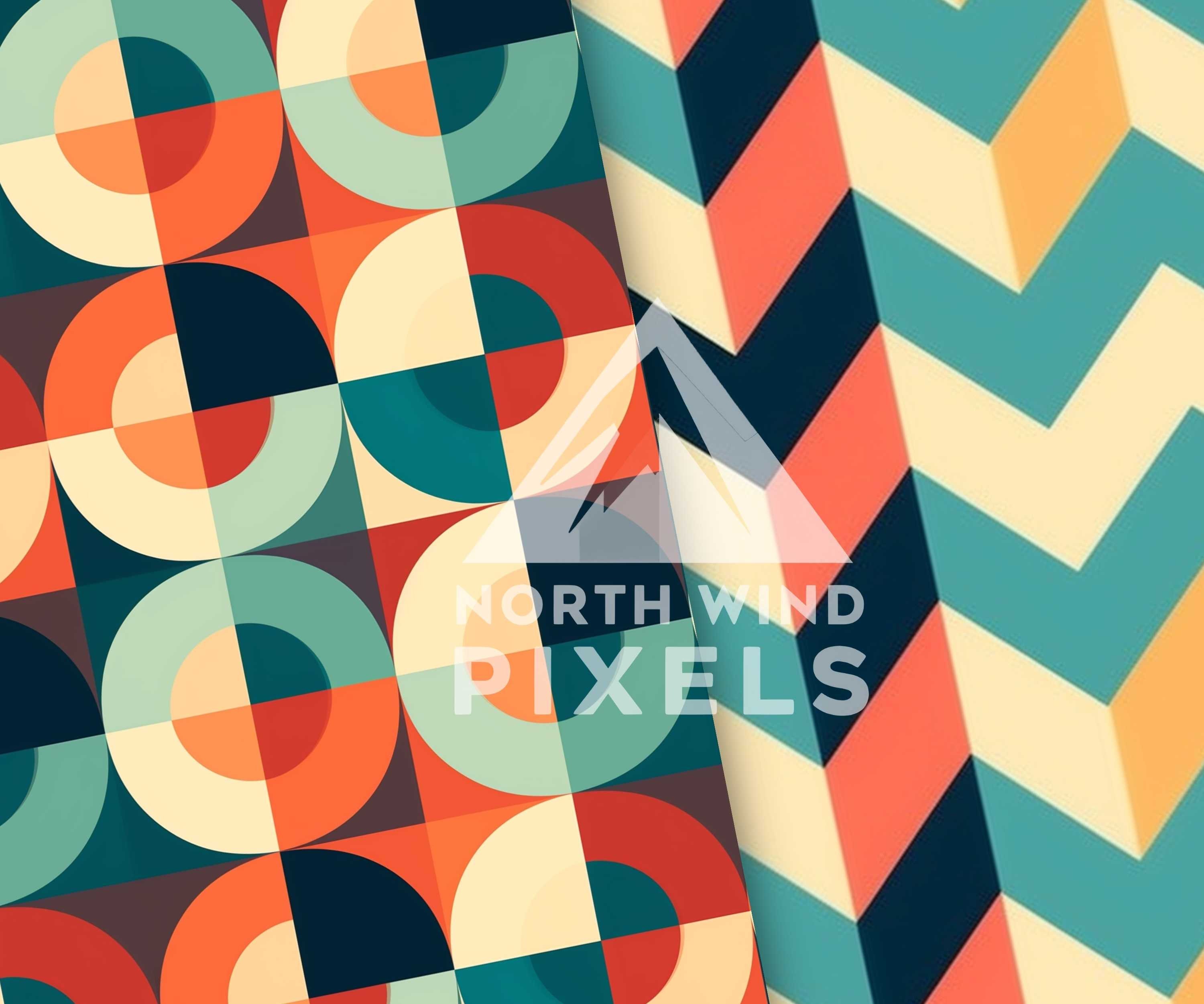 16 Mid Century Modern Pattern Digital Papers, Seamless, 12x12, MCM Wall ...