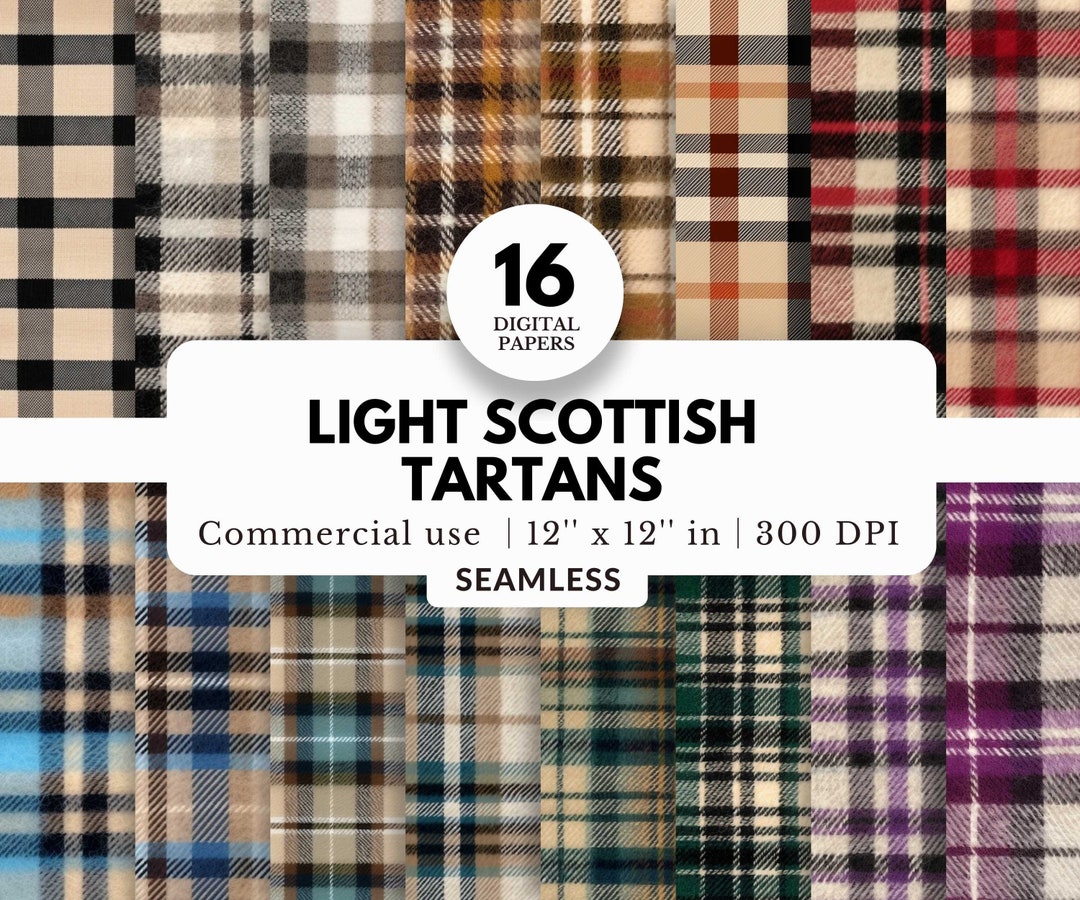 16 Light Scottish Tartans Digital Papers, Seamless Pattern, 12x12, JPG ...