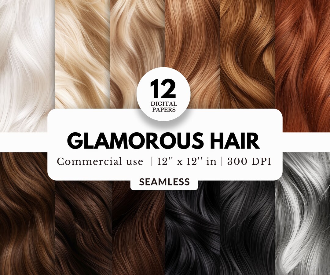 12 Glamorous Hair Digital Papers, Seamless Patterns, 12x12, JPG Files ...