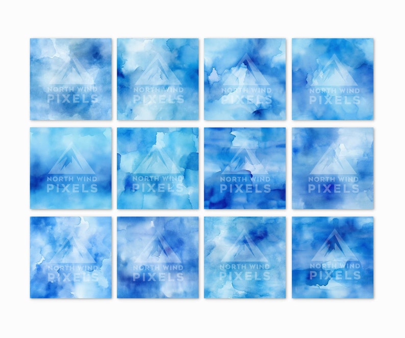 12 Cobalt Blue Watercolor Digital Paper Bundle, Seamless Patterns ...