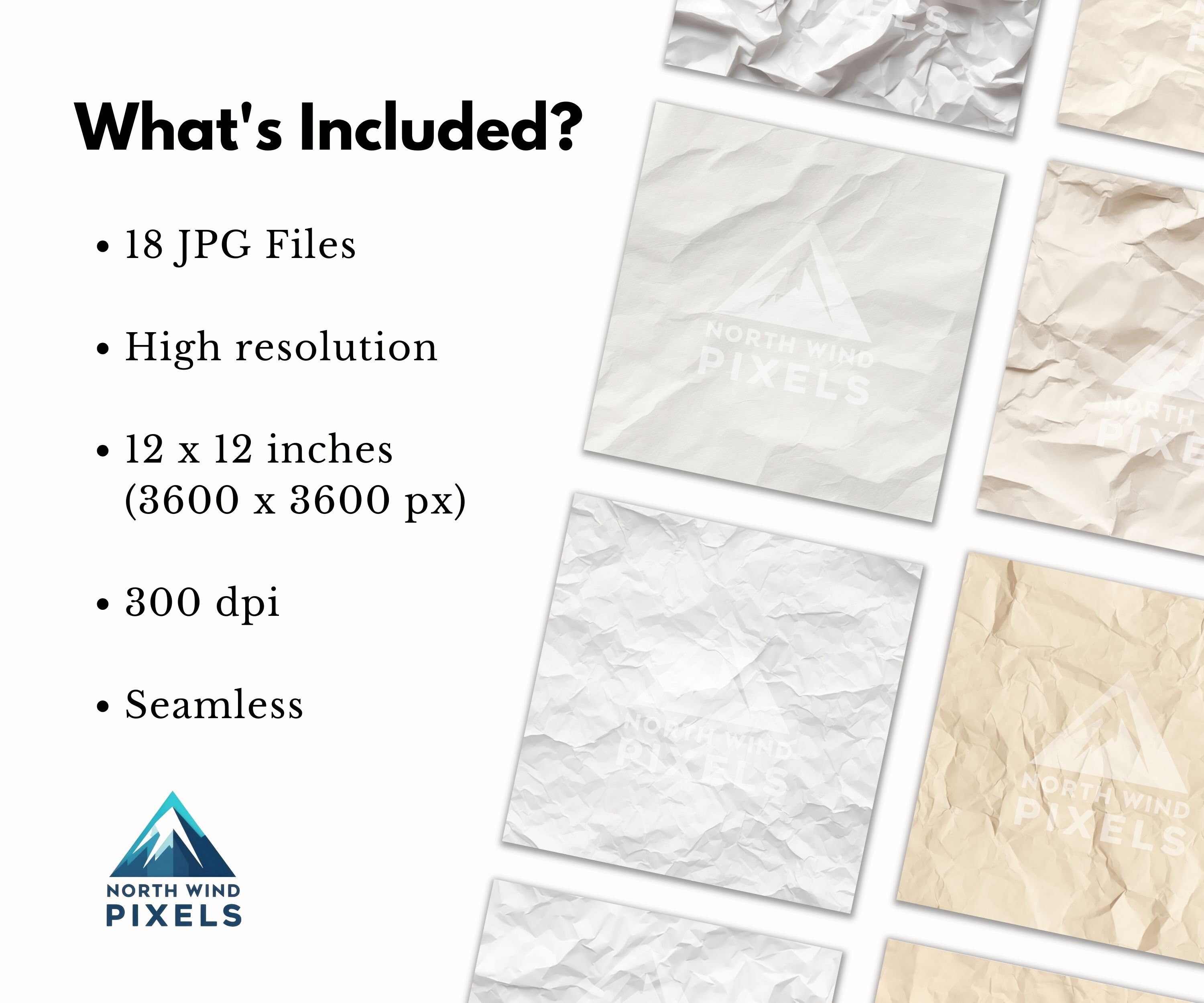 18 Crumpled Paper Texture Bundle, Seamless Digital Paper, 12x12, JPG ...