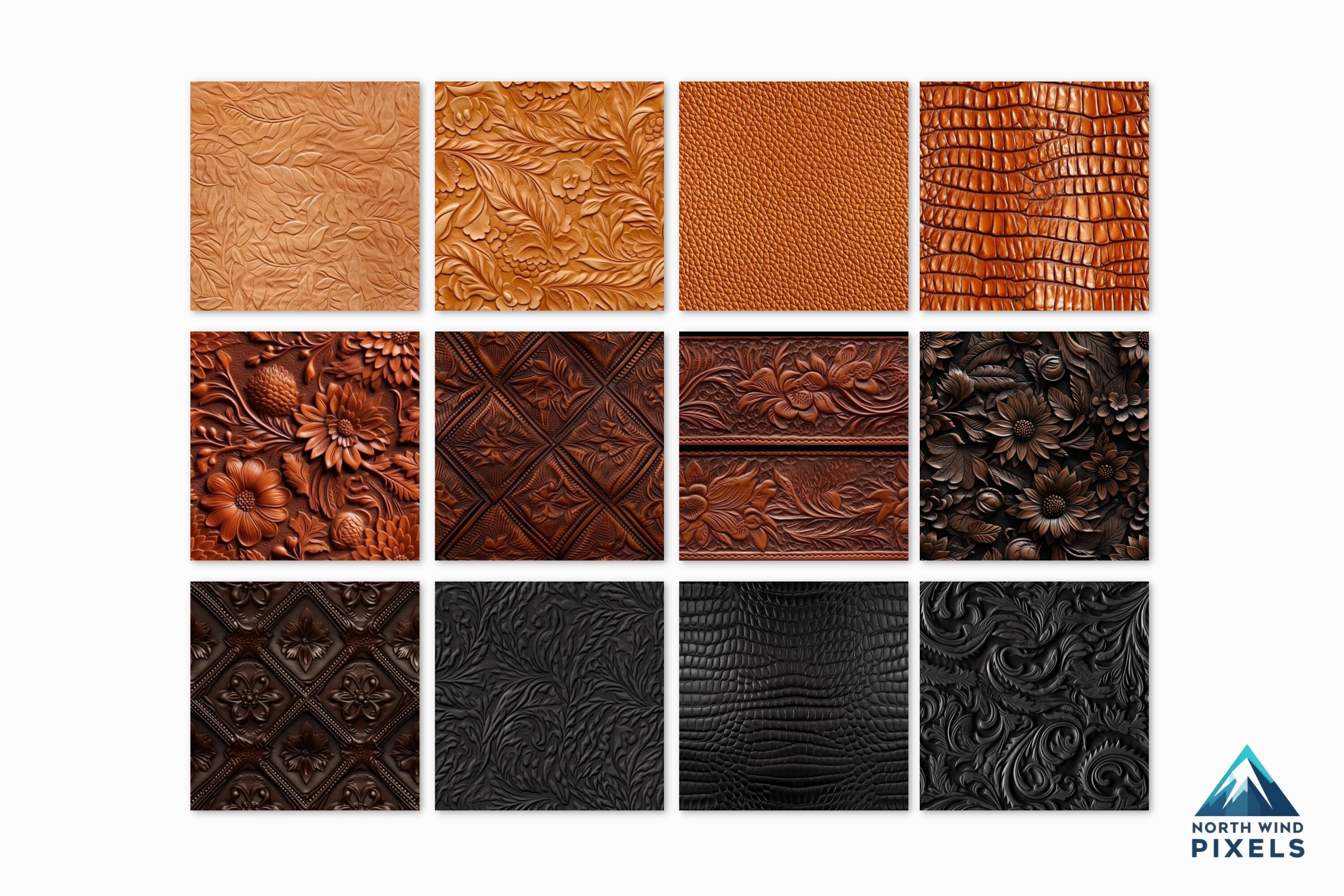 12 Engraved Leather Textures, Seamless, 12x12, JPG Files, Commercial ...