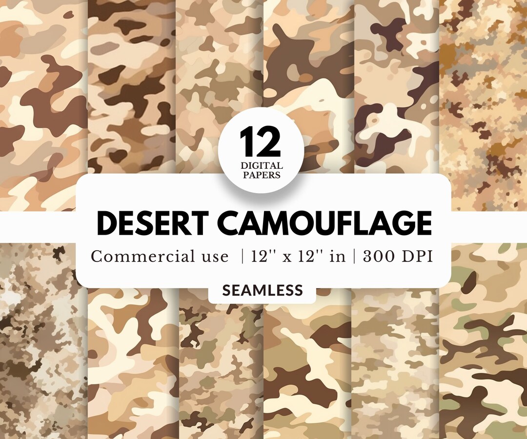 12 Desert Camouflage Digital Paper Bundle, Seamless Patterns, 12x12 ...