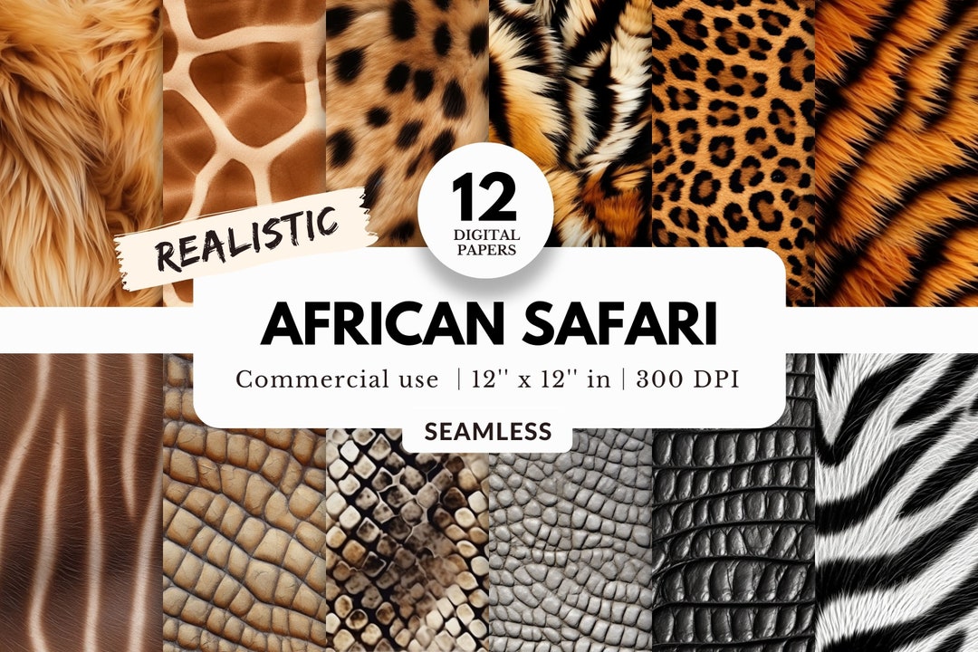 12 African Safari Digital Papers, Seamless Pattern, 12x12, Big 5 Bundle ...
