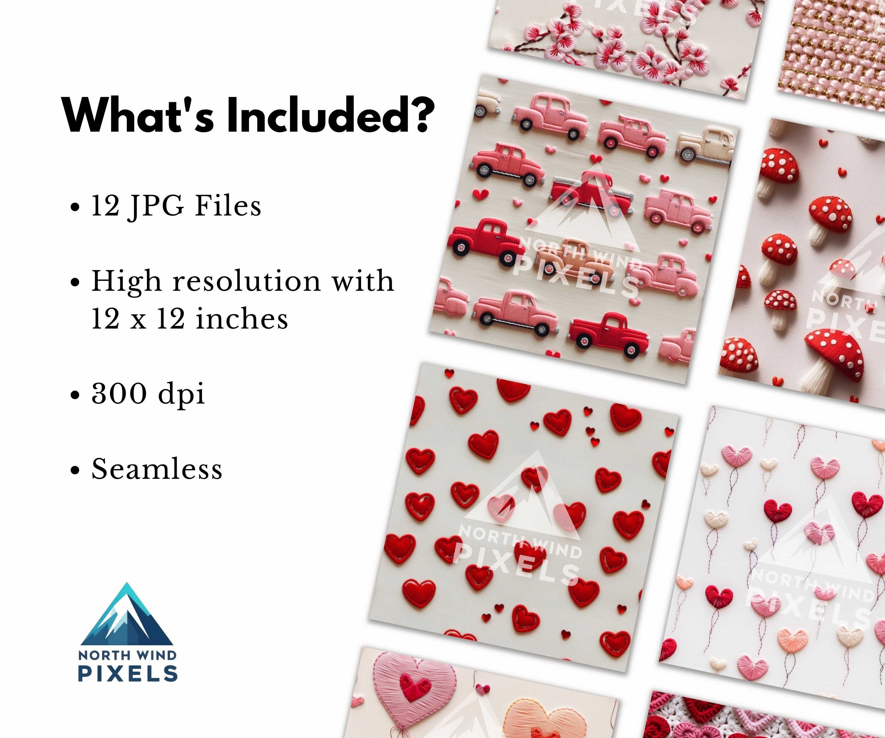 12 Love-ly Embroidery Digital Papers, Seamless Pattern, 12x12, JPG ...