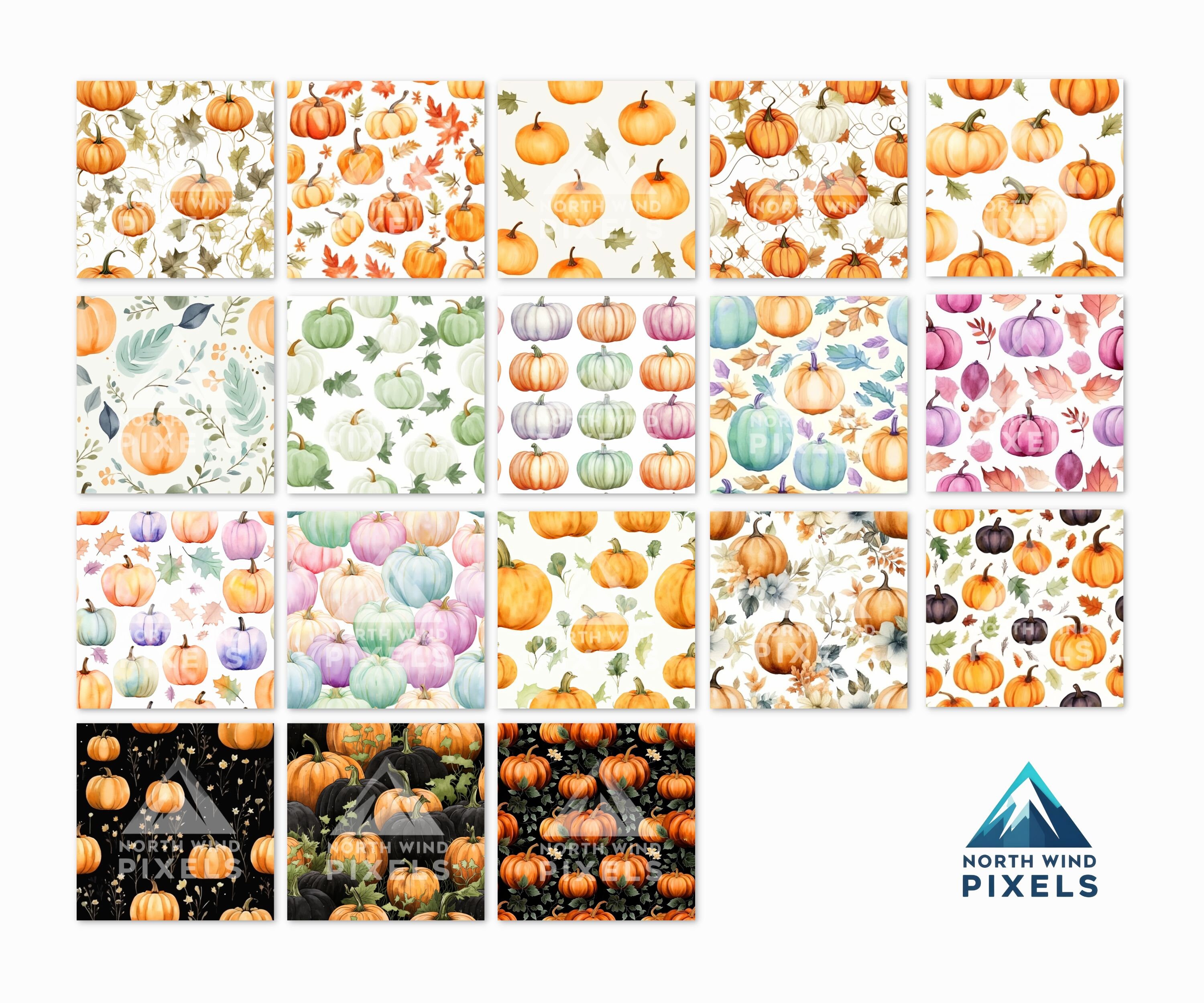 18 Watercolor Pumpkin Digital Papers, Seamless Patterns, 12x12, JPG ...