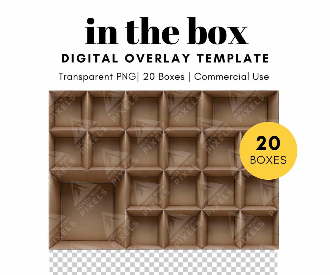 20 Empty Cardboard Box Digital Template, PNG, Grid, Transparent ...
