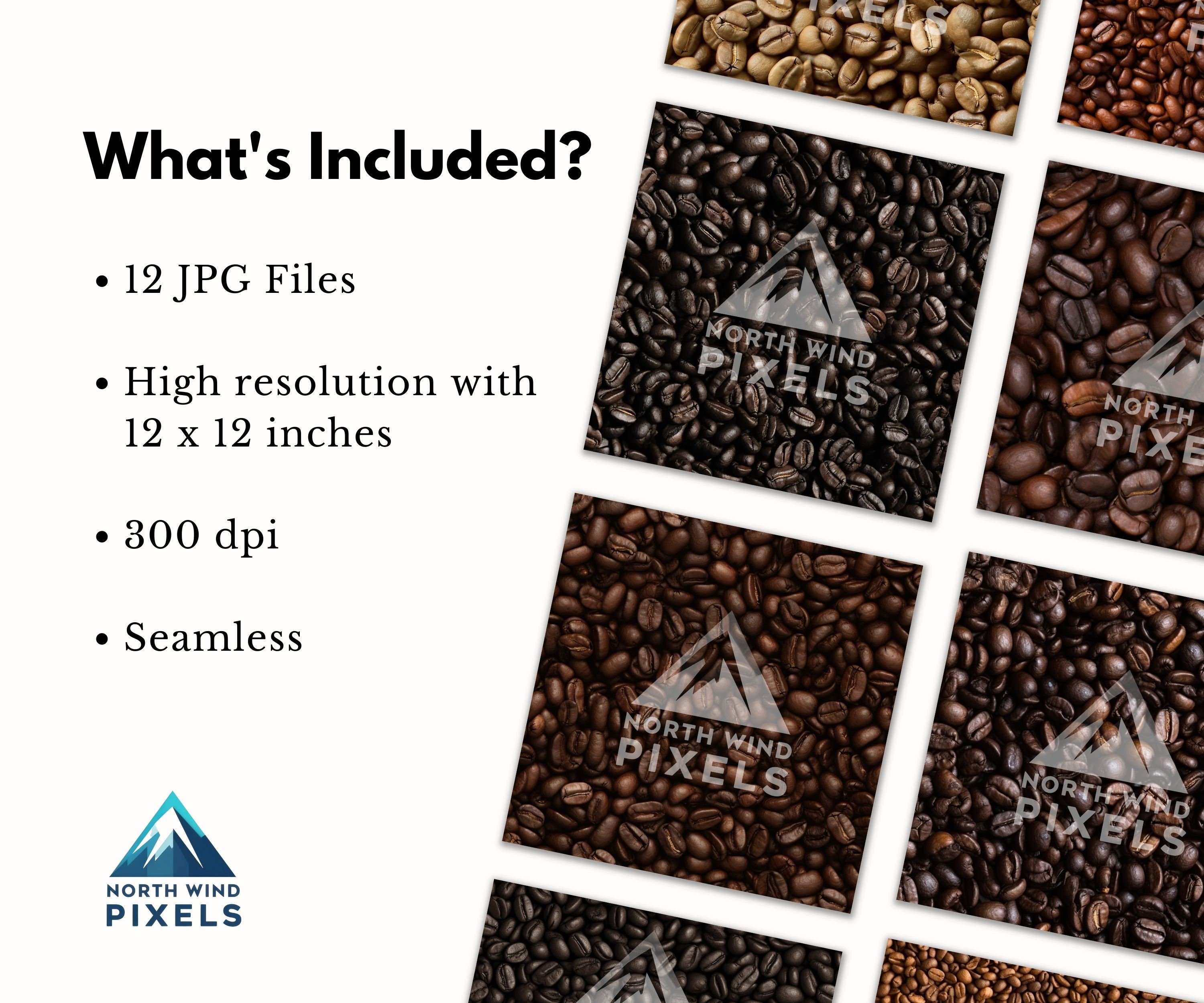 12 Coffee Beans Digital Papers, Seamless Pattern, 12x12, JPG Files ...