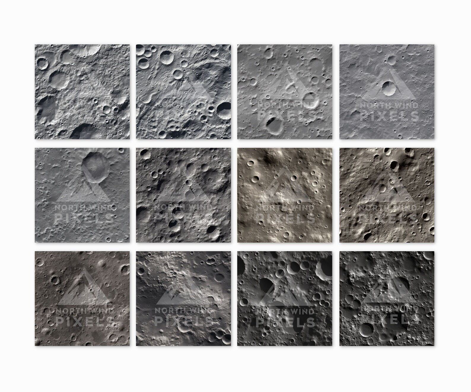 12 Moon Surface Digital Papers, Seamless Repeating Textures, 12x12 ...