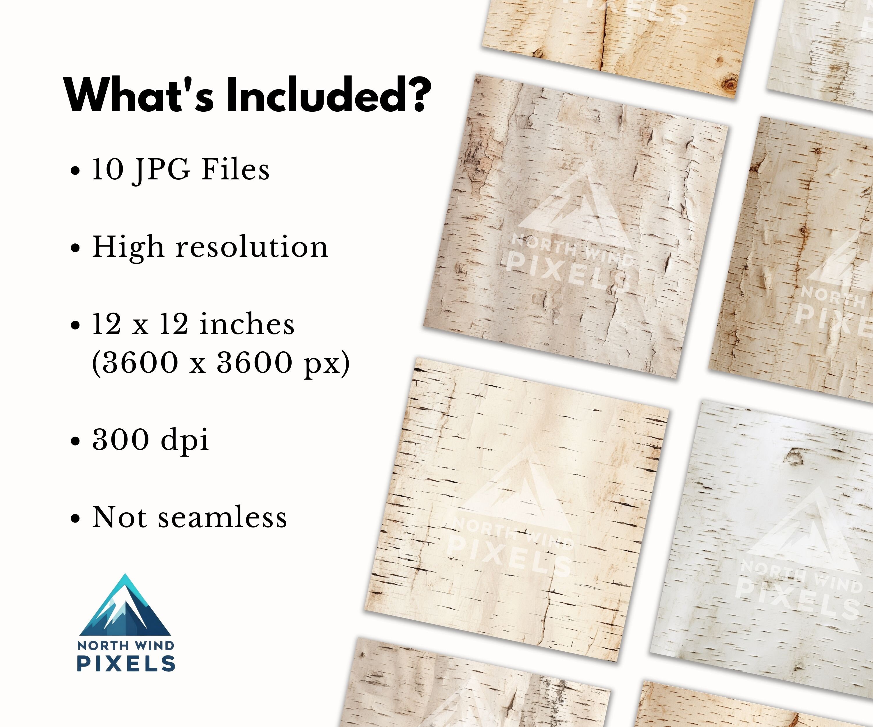 10 Birch Bark Texture Digital Papers, 12x12, JPG Files Download ...