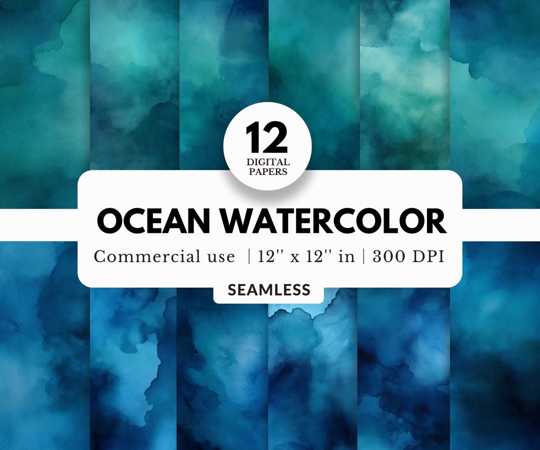 12 Ocean Watercolor Digital Paper Bundle, Seamless Patterns, 12x12, JPG ...