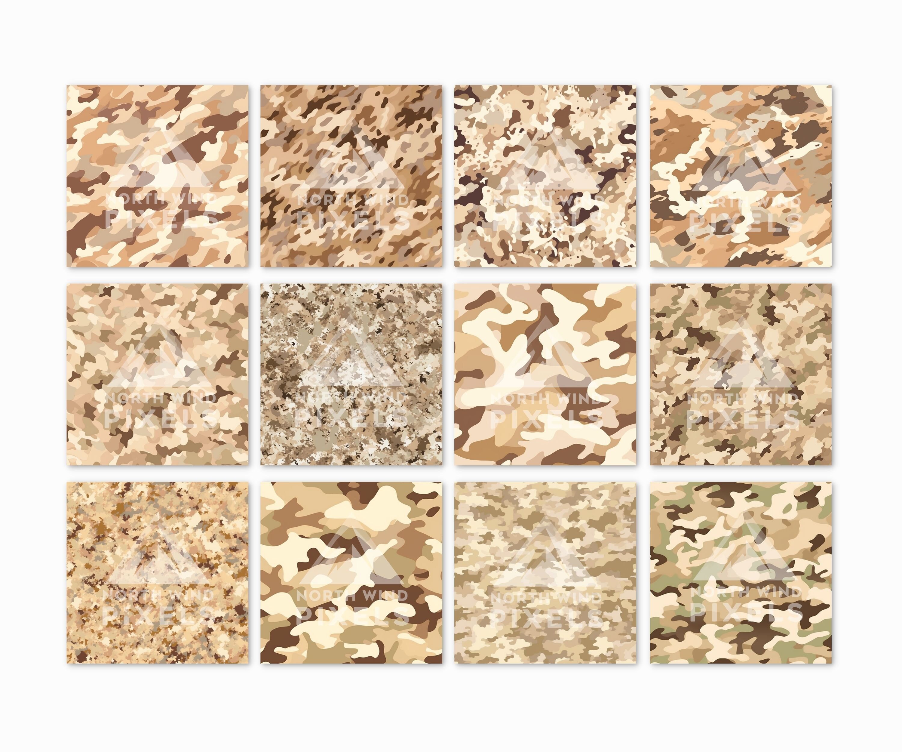12 Desert Camouflage Digital Paper Bundle, Seamless Patterns, 12x12 ...