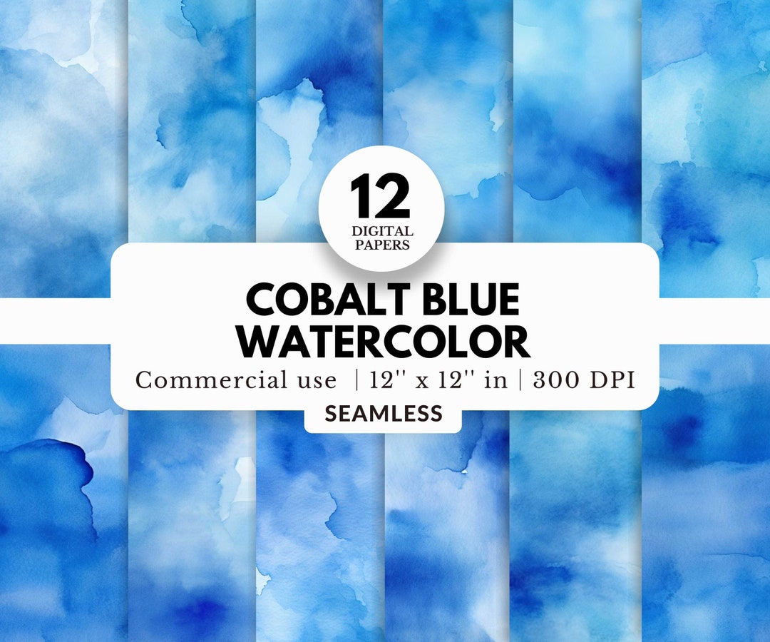 12 Cobalt Blue Watercolor Digital Paper Bundle, Seamless Patterns ...