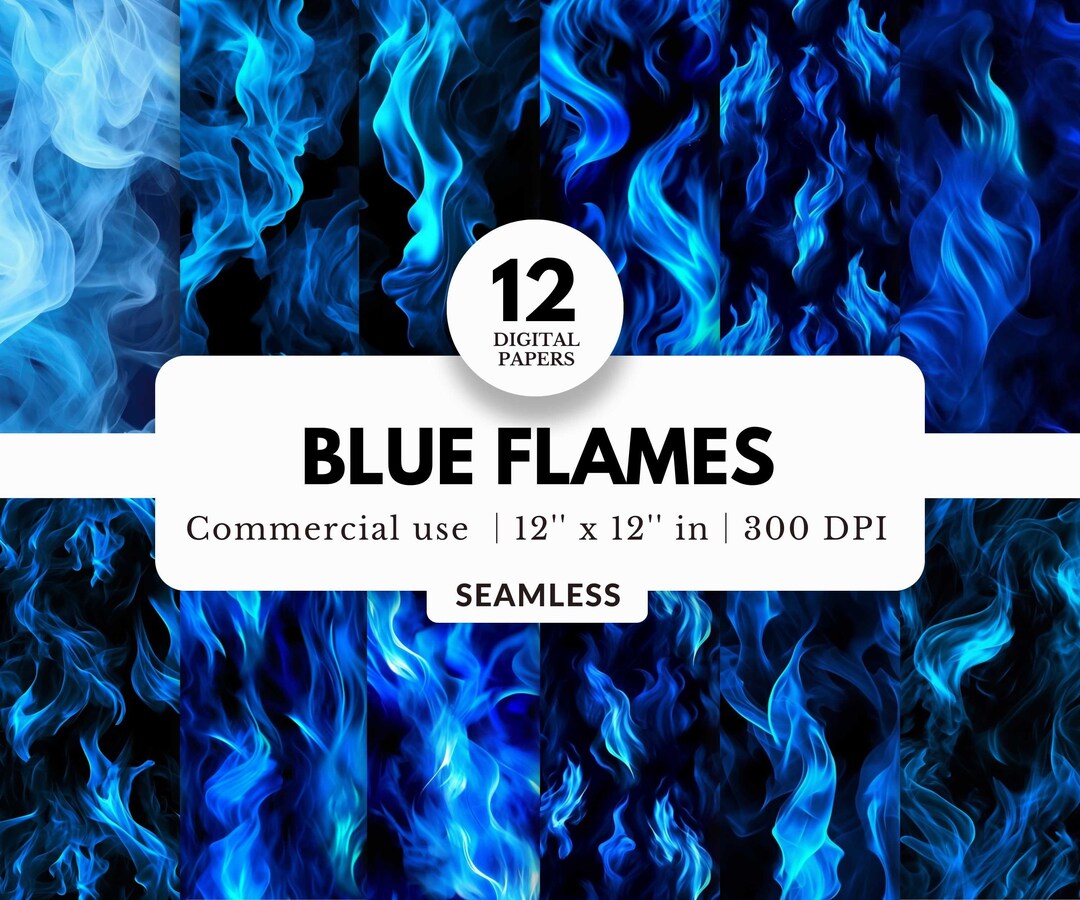 12 Blue Flames Digital Papers, Seamless Patterns, 12x12, JPG Download ...