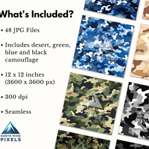 48 Camouflage Bundle Digital Papers, Seamless Patterns, 12x12, JPG ...