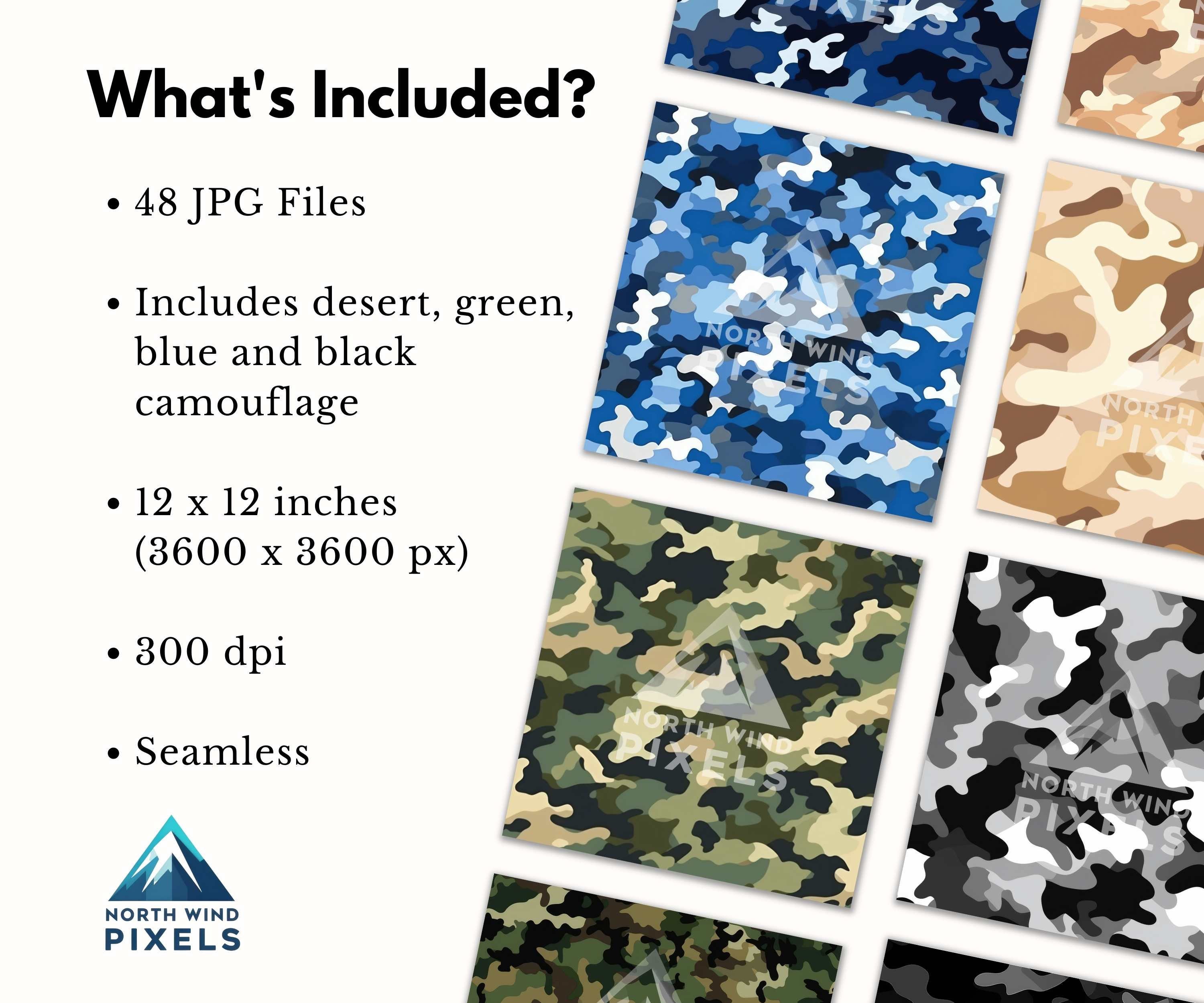 48 Camouflage Bundle Digital Papers, Seamless Patterns, 12x12, JPG ...