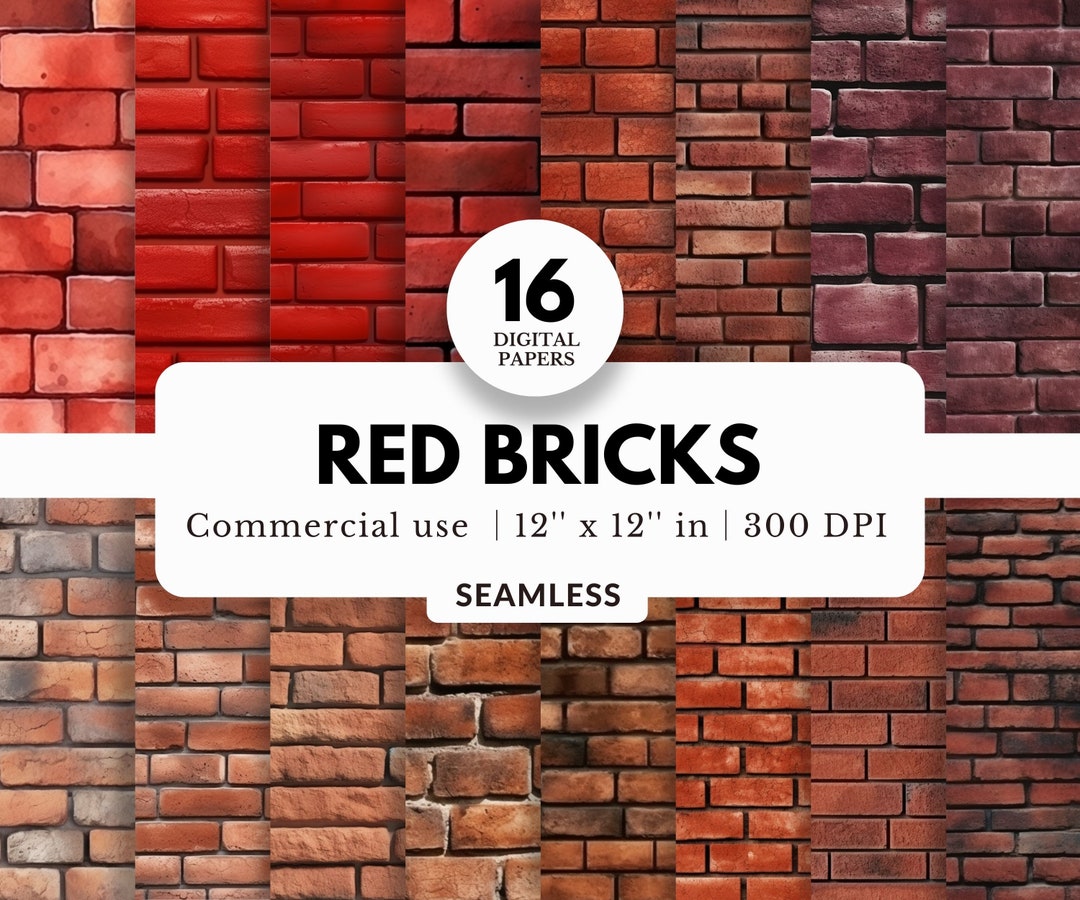 16 Red Bricks Digital Papers, Seamless Patterns, 12x12, JPG Download ...