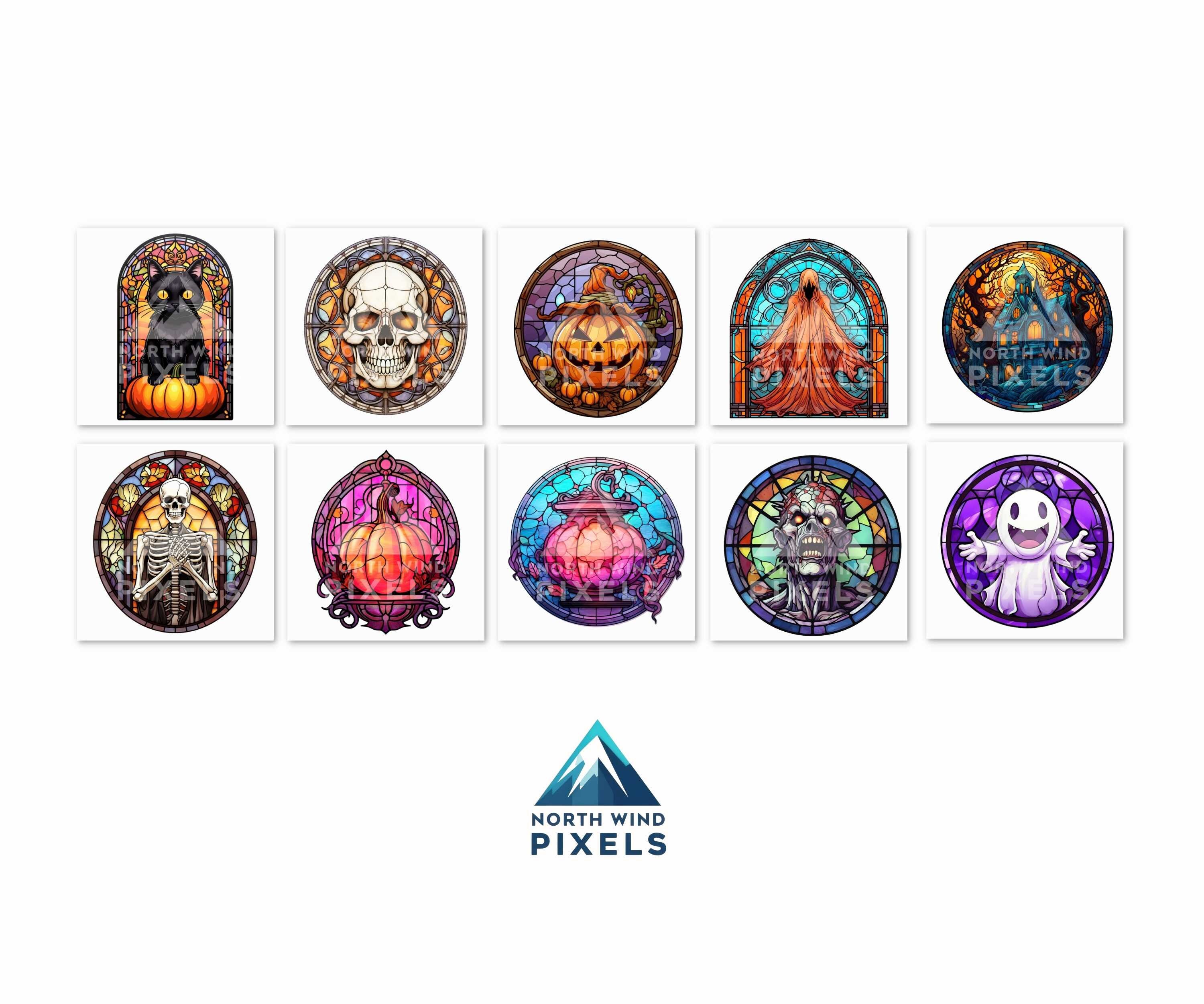 30 Stained Glass Halloween Clip Art, PNG Files, Transparent Background ...