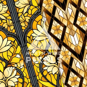 12 Yellow Stained Glass Digital Papers, Repeating Pattern, JPG Downlaod ...