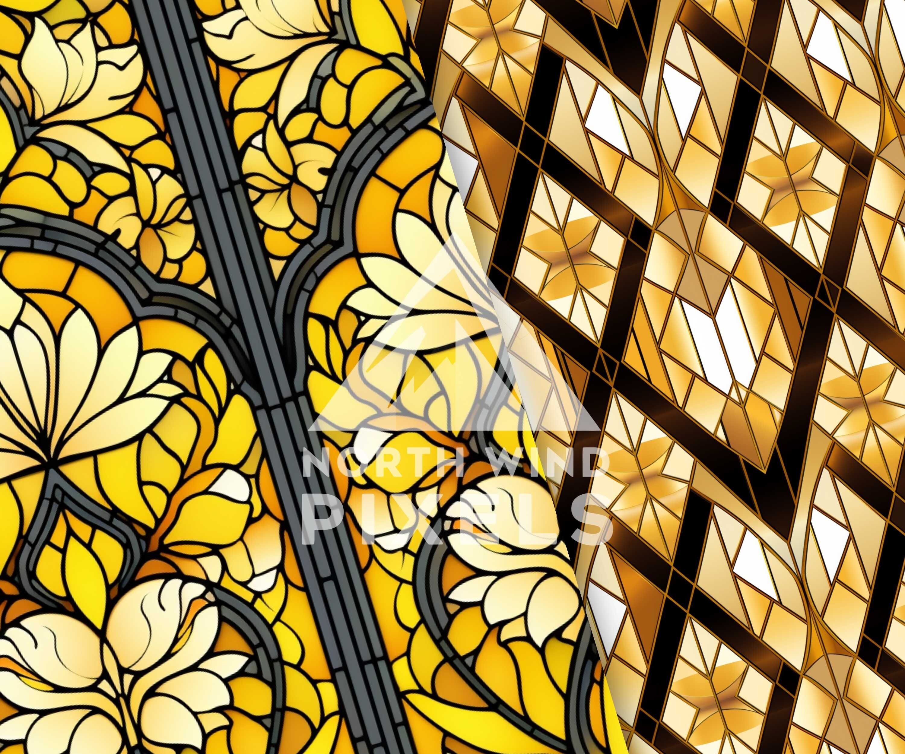 12 Yellow Stained Glass Digital Papers, Repeating Pattern, JPG Downlaod ...