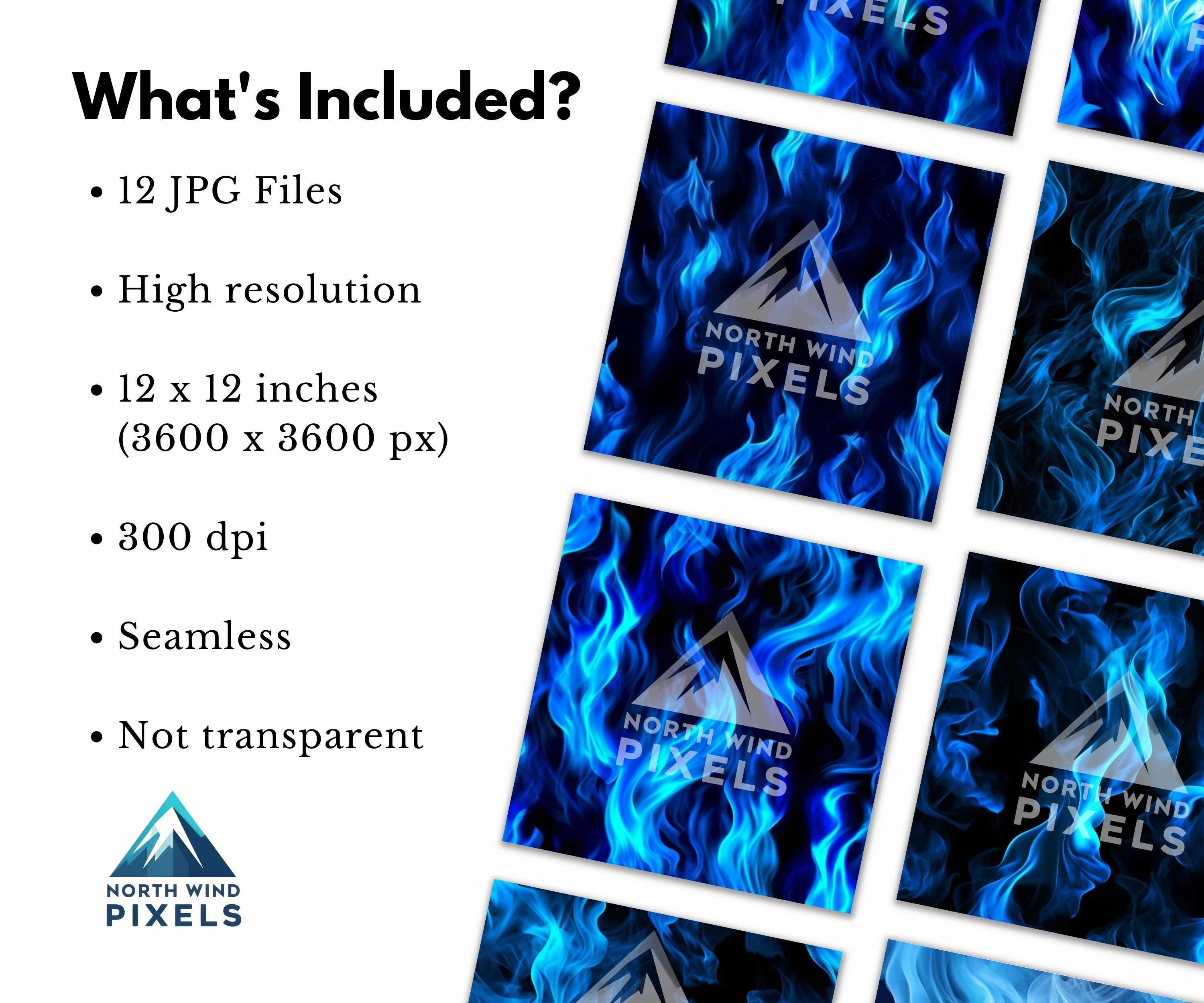 12 Blue Flames Digital Papers, Seamless Patterns, 12x12, JPG Download ...