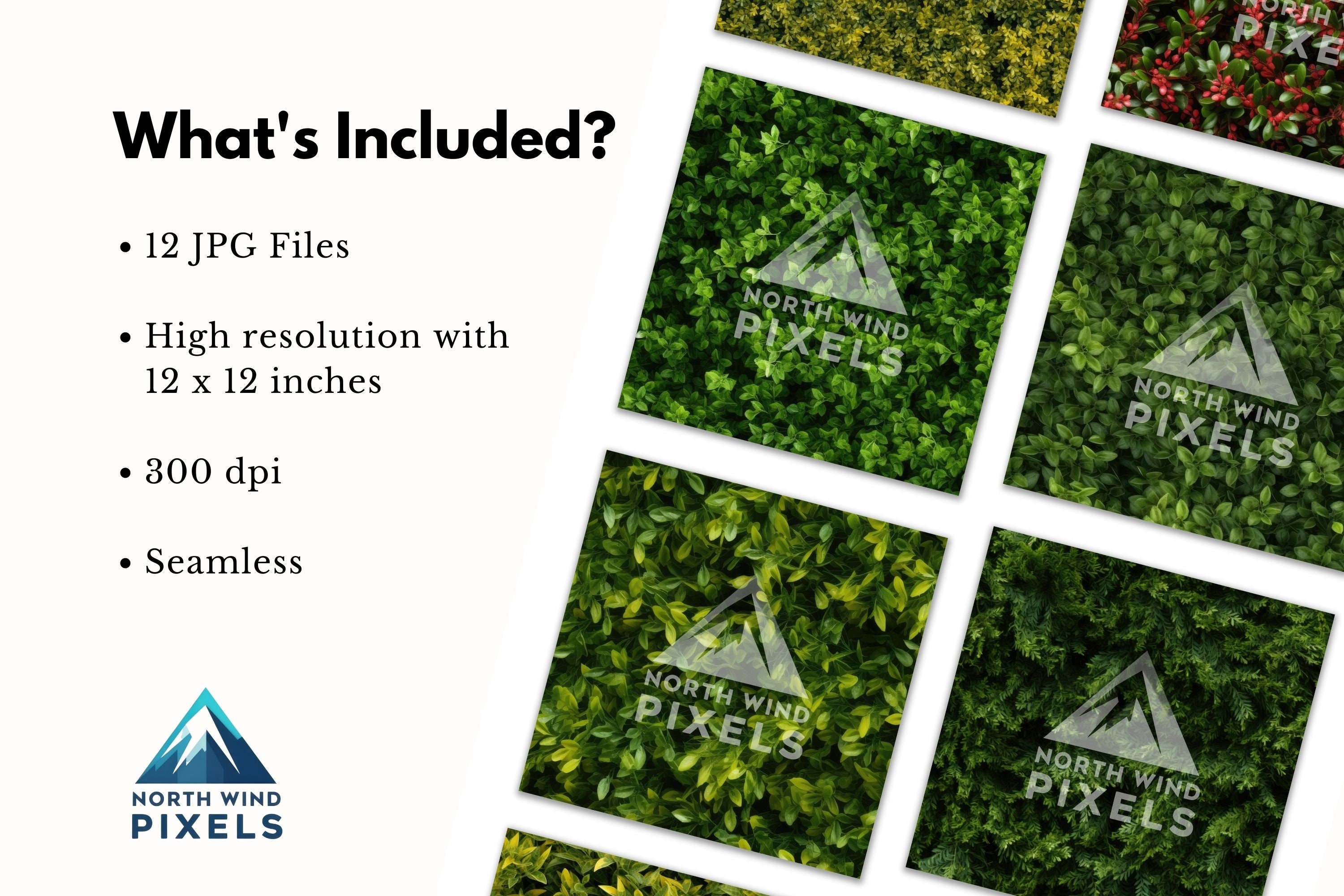 12 Green Oasis Digital Papers, Seamless Textures, 12x12, JPG Files, Greenery Backdrop, Leafy ...