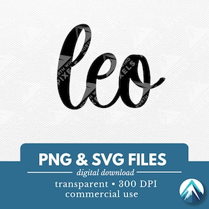 Leo Digital Download, PNG and SVG File, Transparent Background, Cursive ...