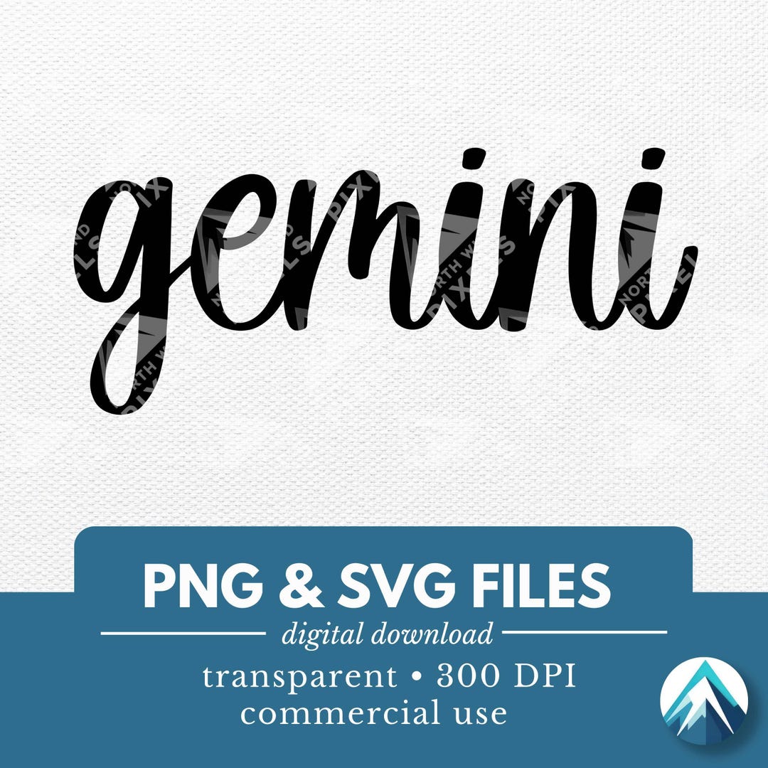 Gemini Digital Download, PNG SVG File, Transparent Background, Cursive ...