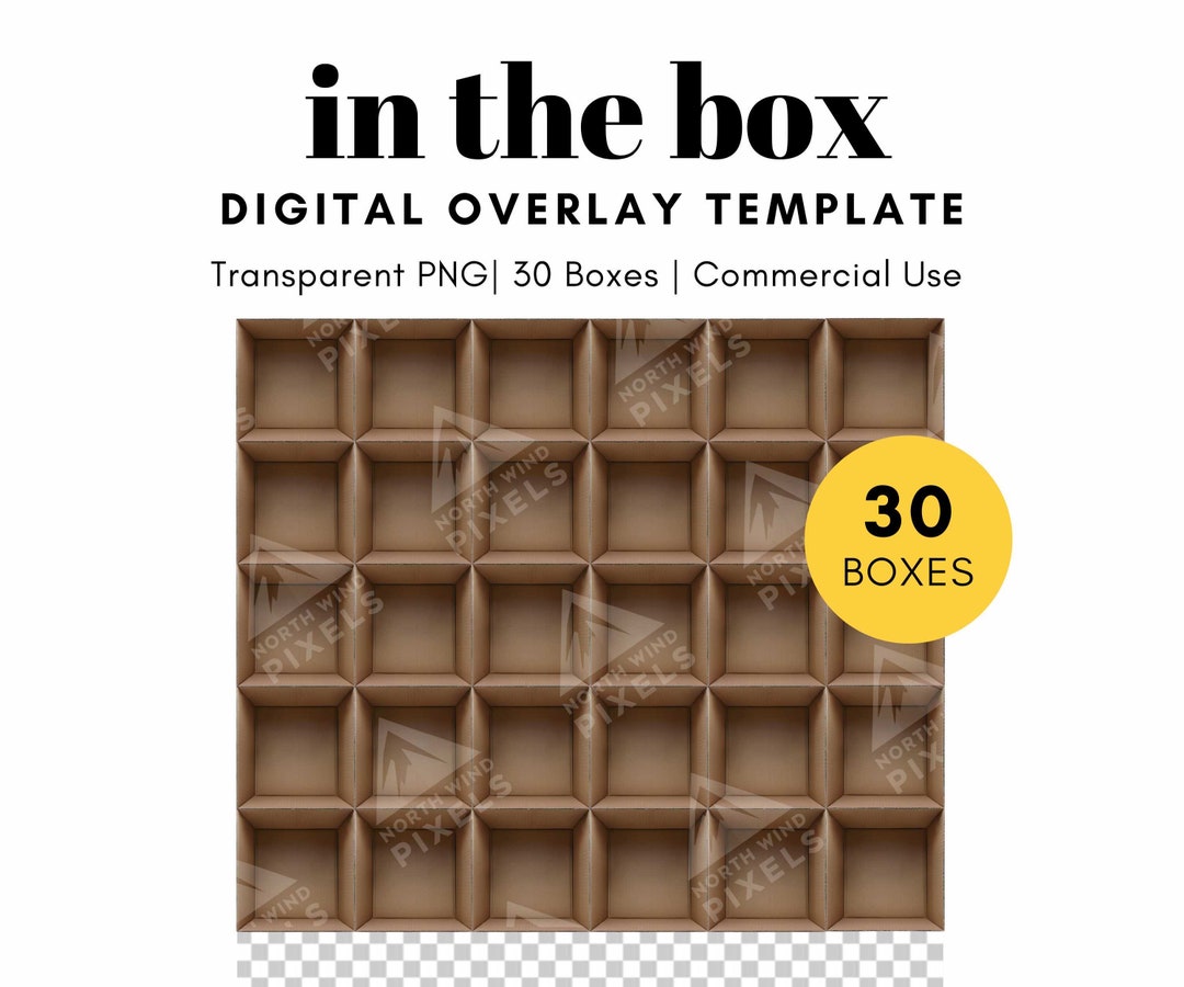 30 Empty Cardboard Box Digital Template, PNG, 6 by 5 Grid, Transparent ...